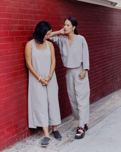 KAAREM - Meristem Sleeveless Square Split Leg Pocket Onesie - Light Grey