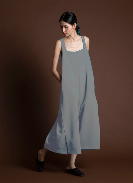 KAAREM - Meristem Sleeveless Square Split Leg Pocket Onesie - Light Grey