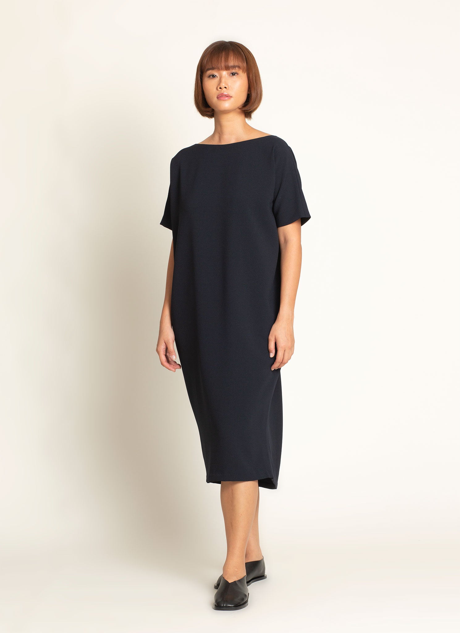 KAAREM - Triangle Midi Dolman Open Back Dress in Black Blue