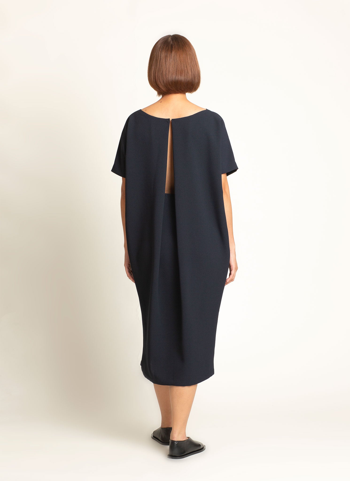 KAAREM - Triangle Midi Dolman Open Back Dress in Black Blue