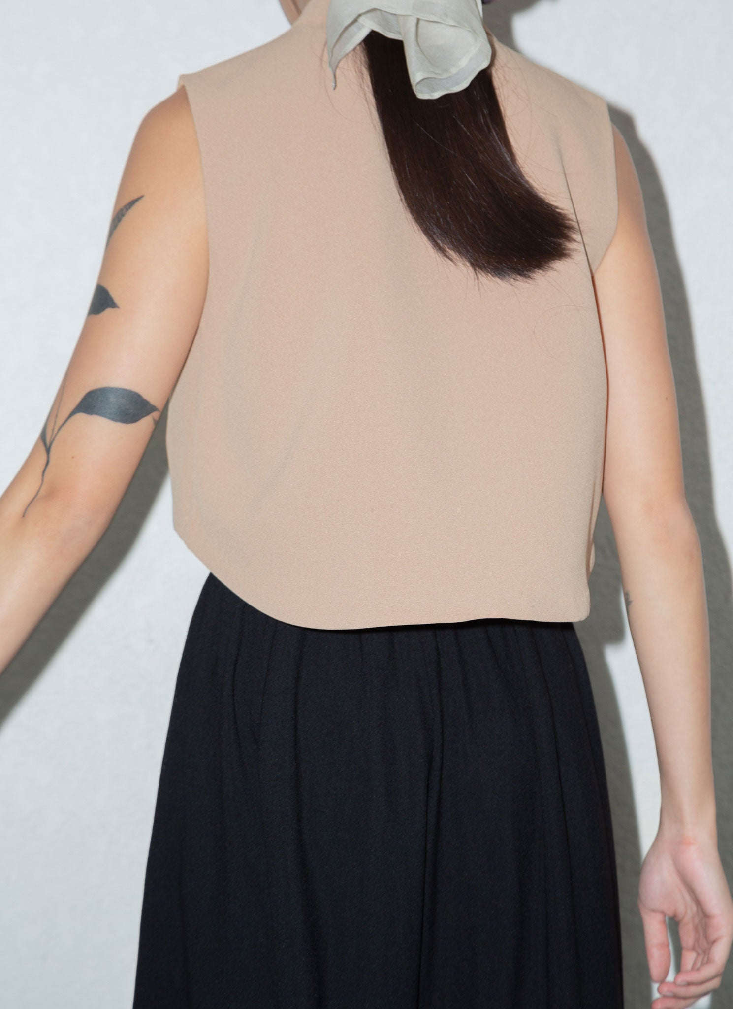 KAAREM - Wind Chime Raised Collar Cropped Top - Camel