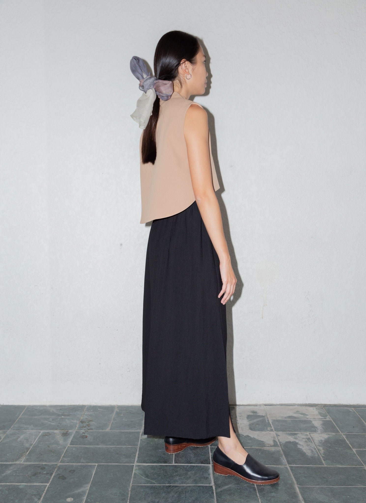 KAAREM - Wind Chime Raised Collar Cropped Top - Camel