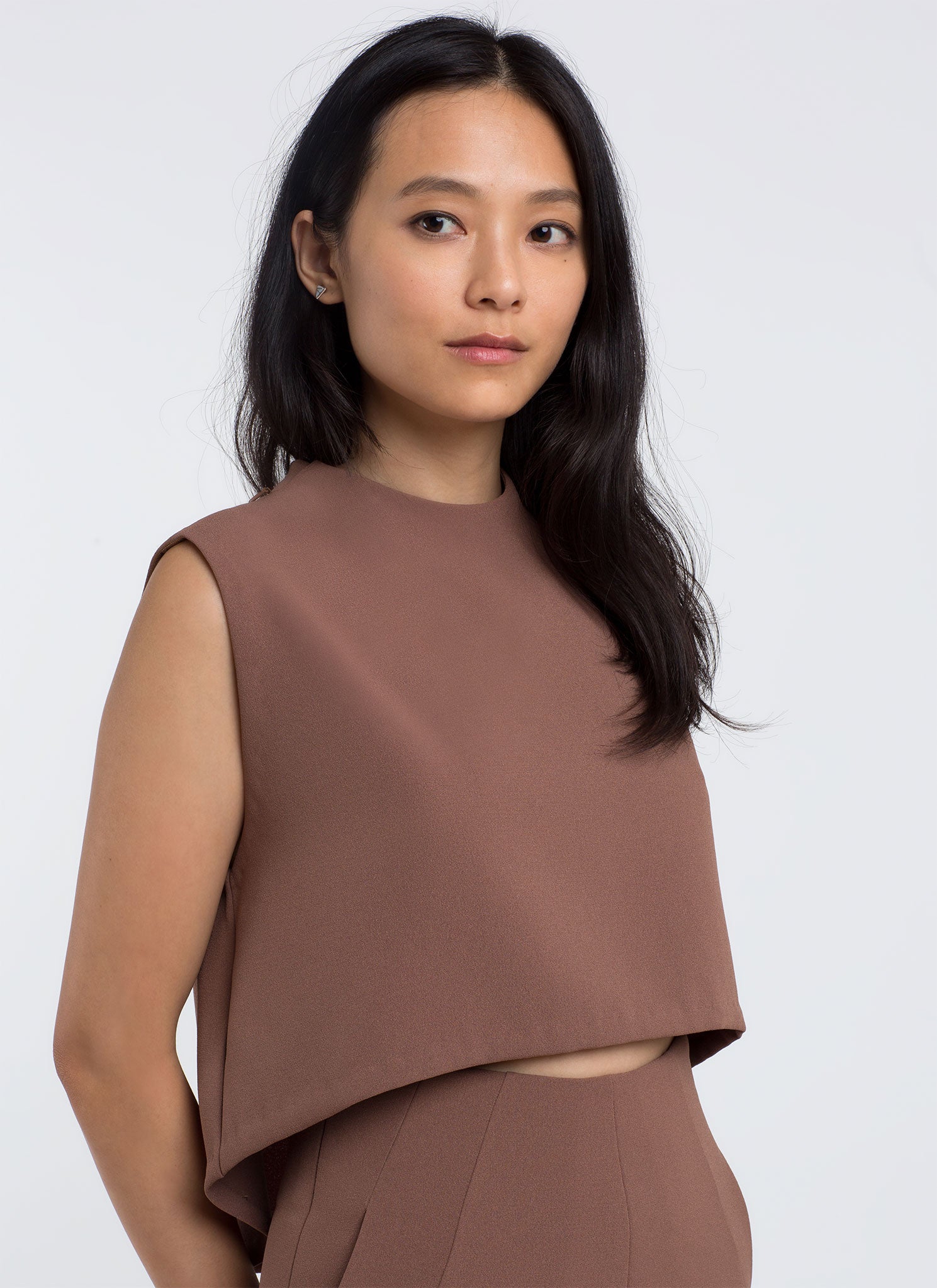 KAAREM - Wind Chime Raised Collar Cropped Top- Cacao Brown