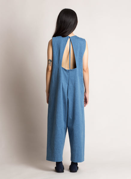 KAAREM - Woven Angle Open Back Pocket Onesie - Light Blue II