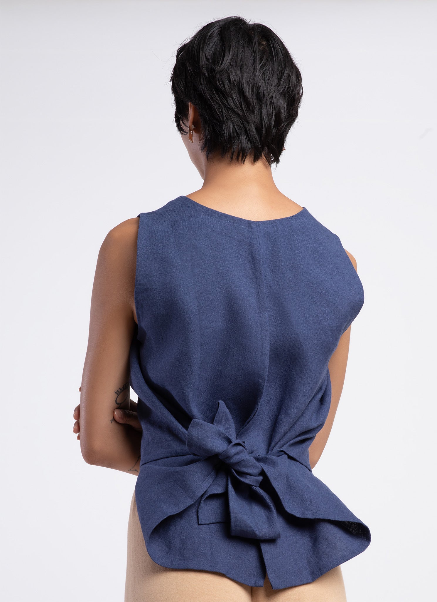 KAAREM - Mint Back Split Wrap Top - Salt Blue