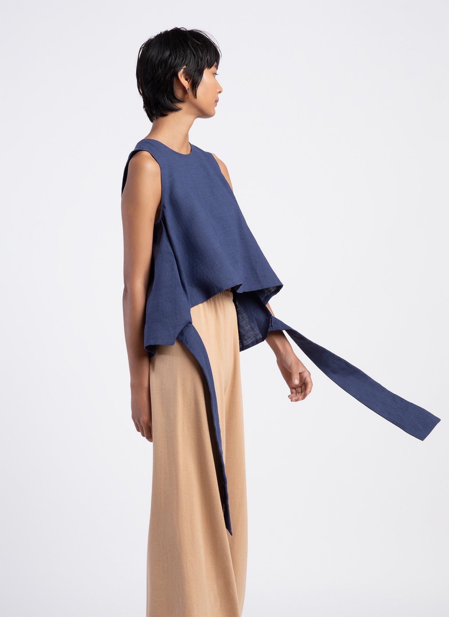 KAAREM - Mint Back Split Wrap Top - Salt Blue