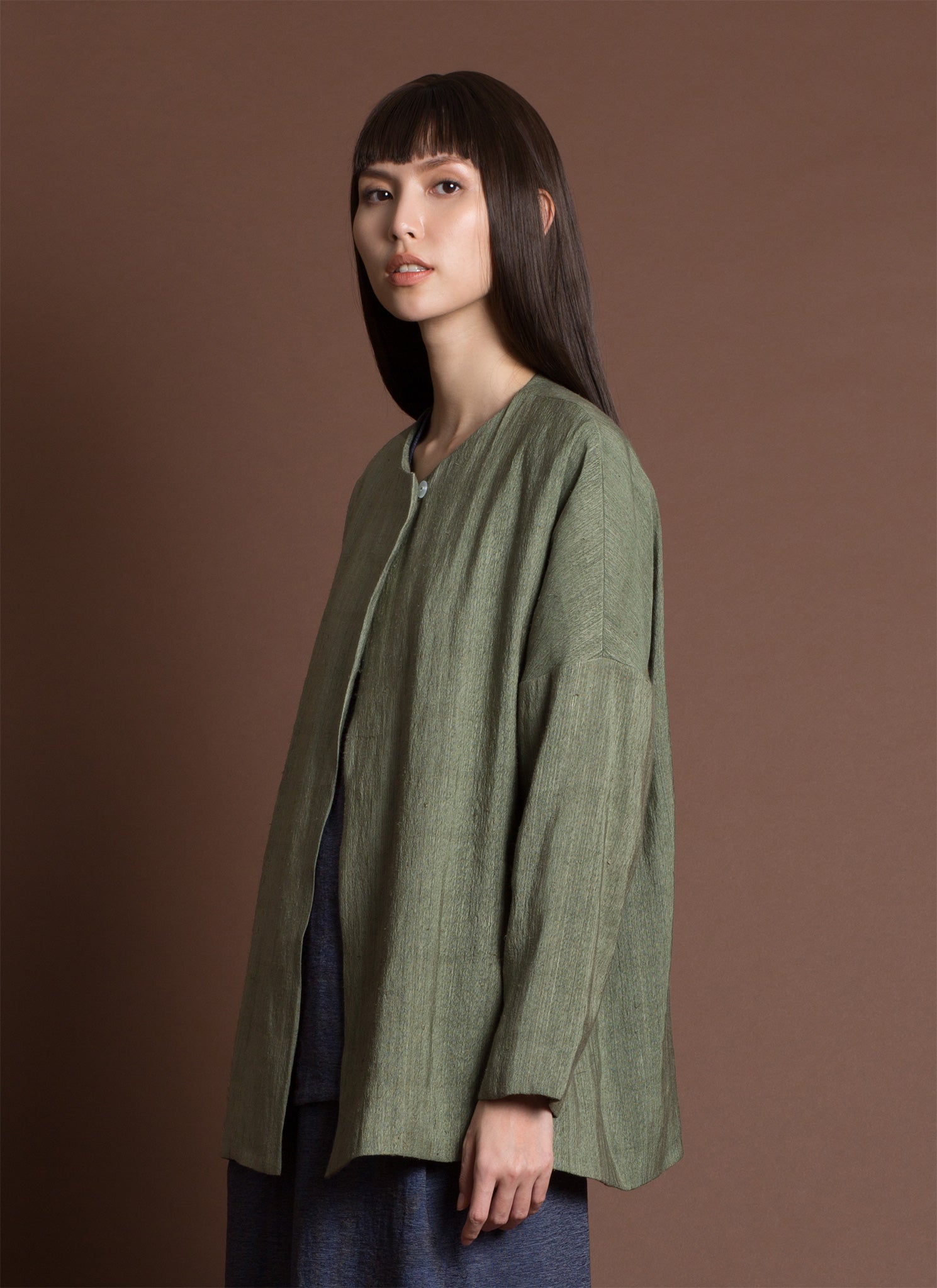 KAAREM - Mosaic Dropped Sleeve Textured Jacket - Seaweed Green