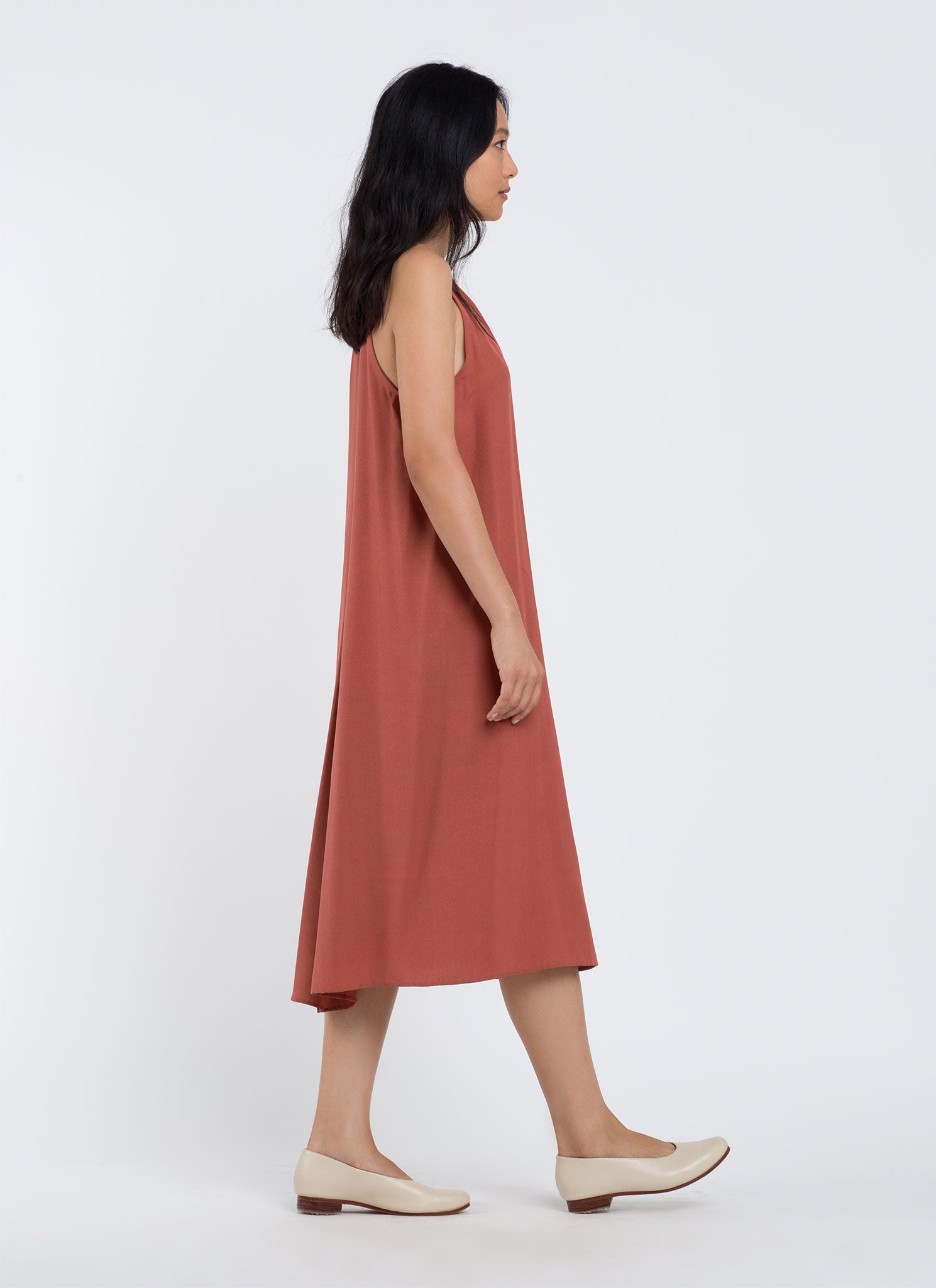 KAAREM - Sum Sleeveless V-Neck Silk Dress - Terracotta Pink