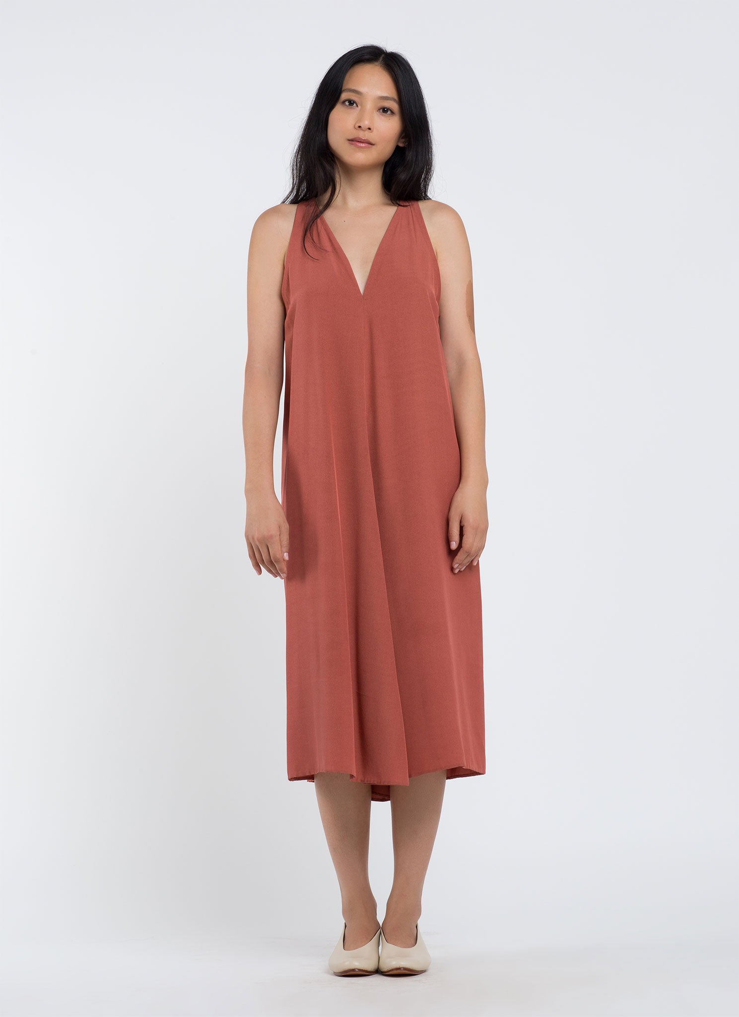 KAAREM - Sum Sleeveless V-Neck Silk Dress - Terracotta Pink