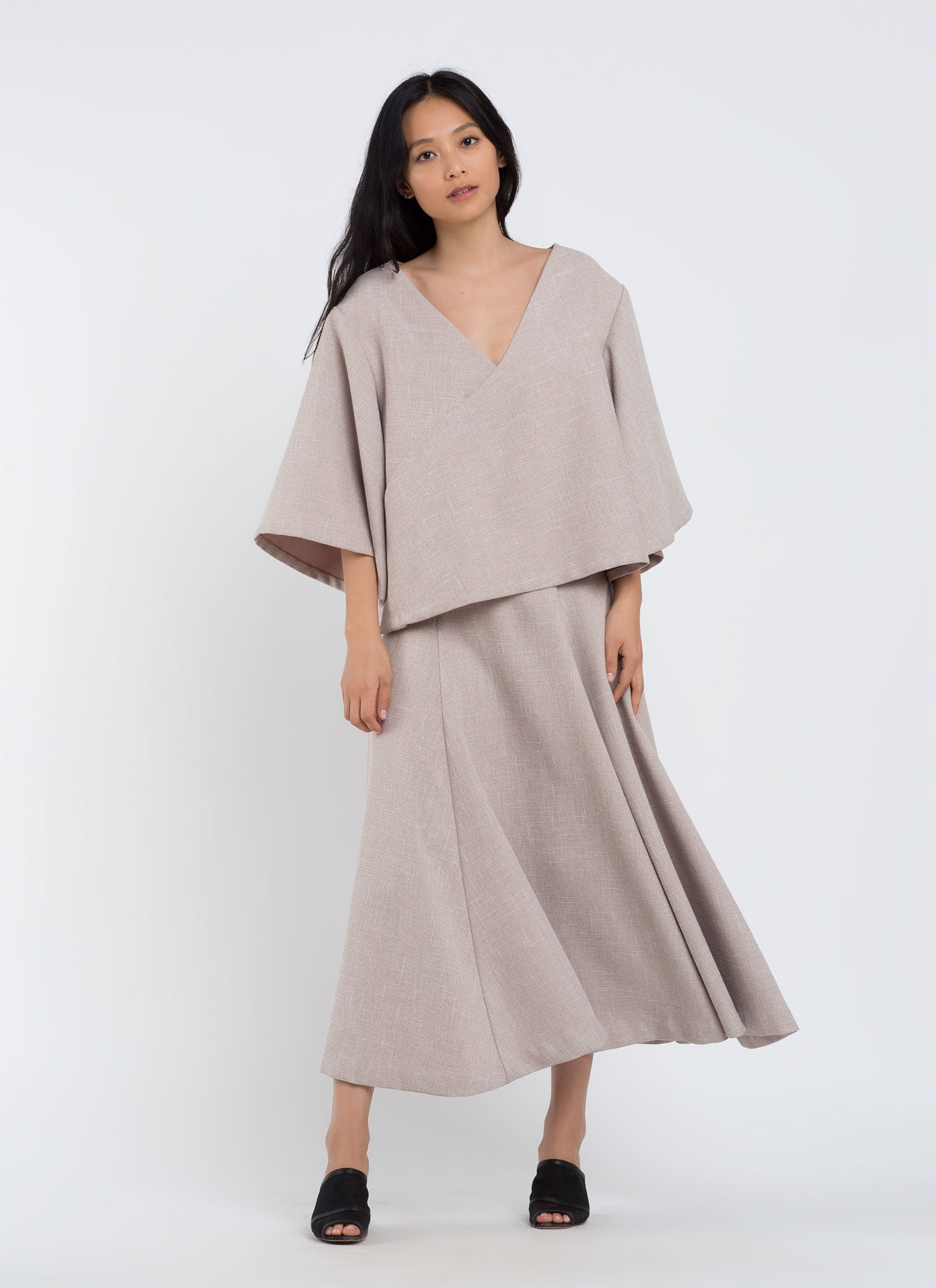 KAAREM - Swift Overlap V-Neck Pocket Top - Beige Sesame