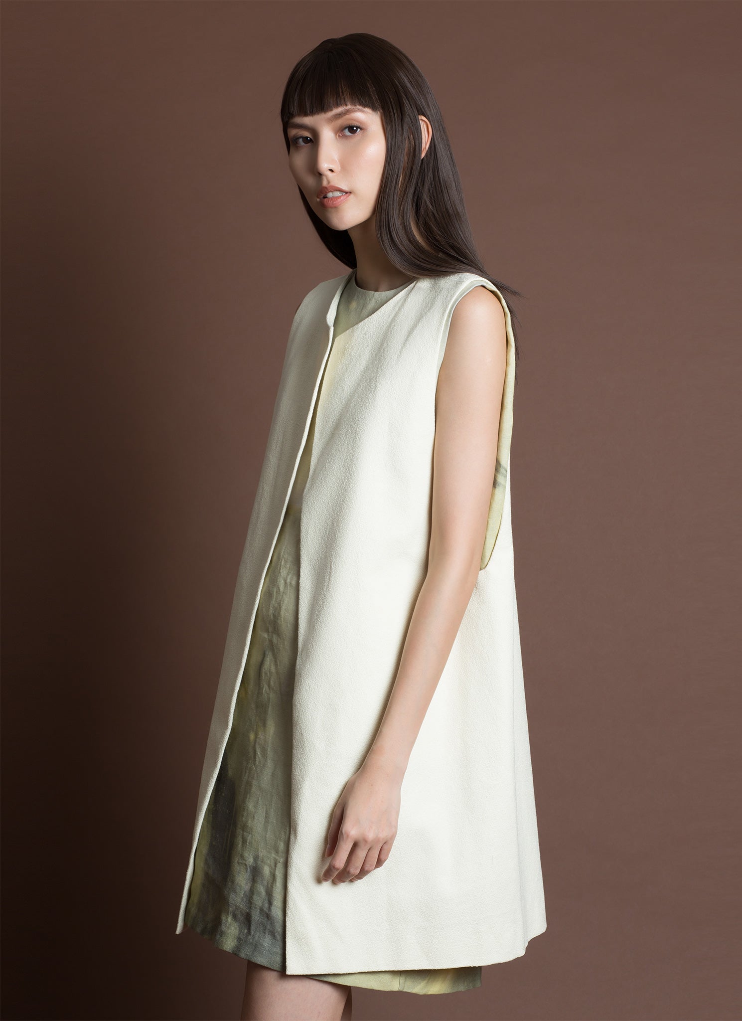 KAAREM - Vein Dropped Arm Pocket Vest Jacket - Eggshell