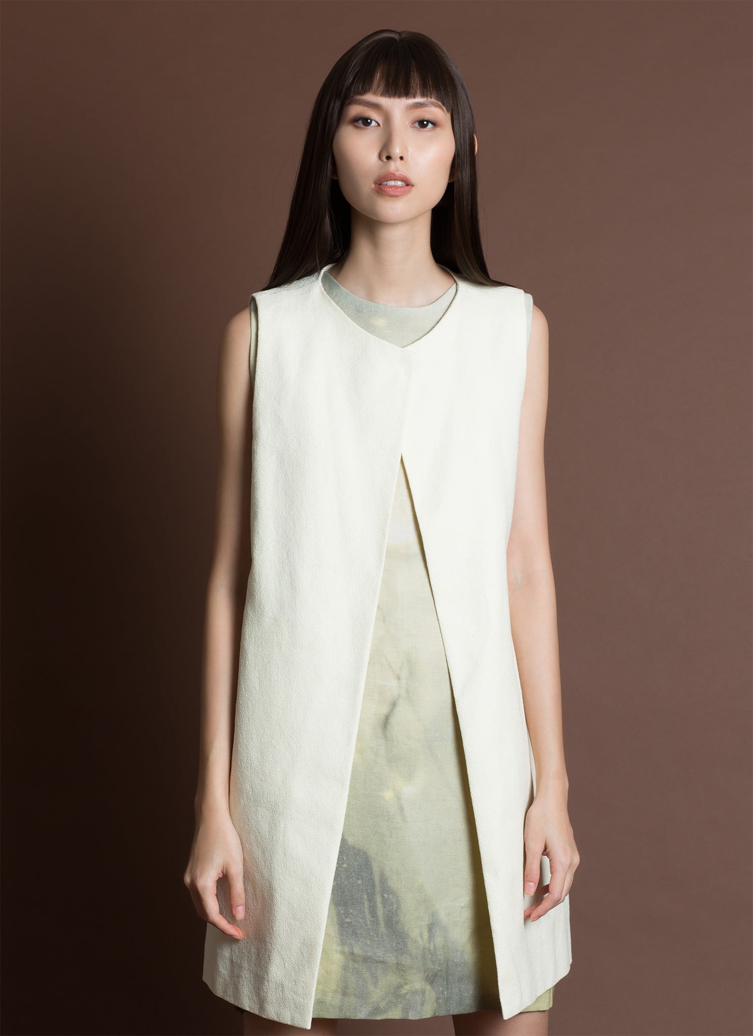 KAAREM - Vein Dropped Arm Pocket Vest Jacket - Eggshell