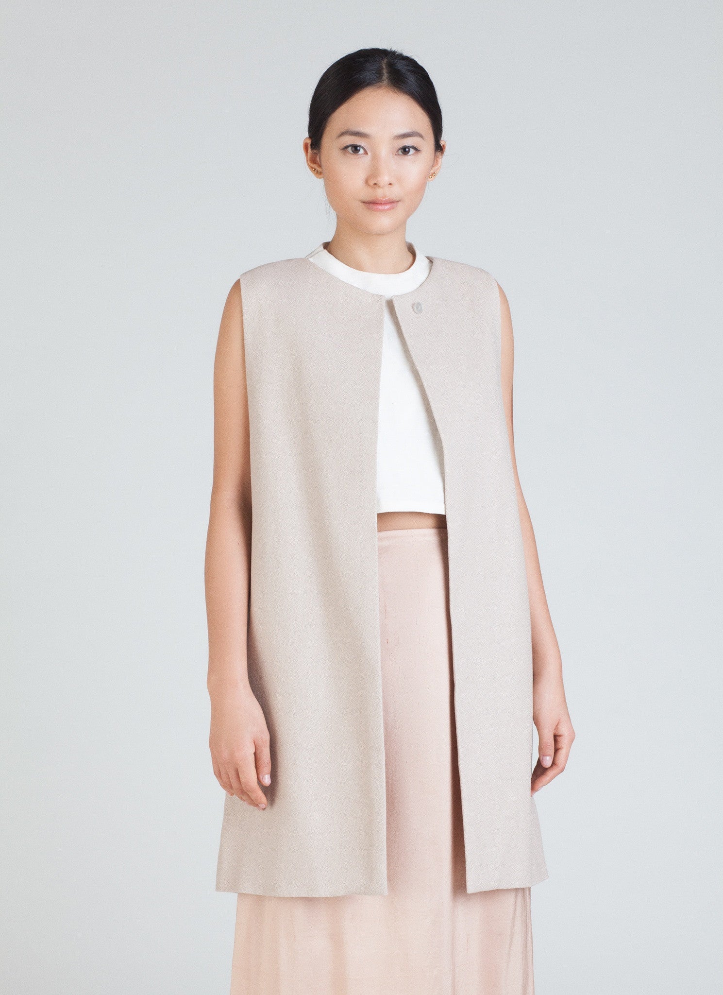 KAAREM - Vein Dropped Arm Pocket Vest Jacket - Cream