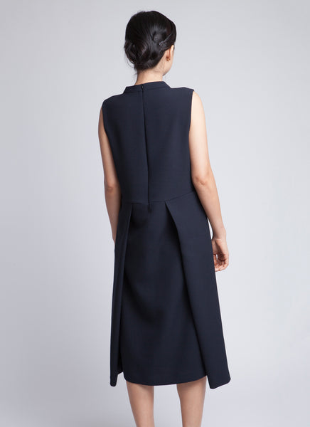KAAREM - Skywave Sleeveless Back Pleat Slit Dress - Black Blue